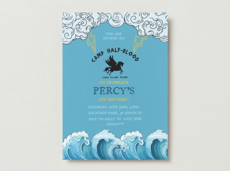 Percy Jackson Camp Half-blood Birthday Invite Template (age Editable ...