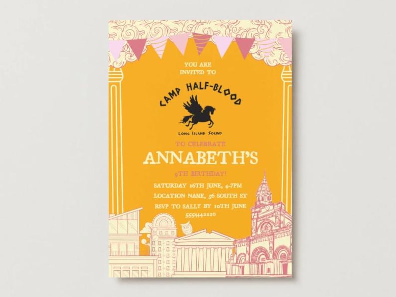 Annabeth Percy Jackson Camp Halfblood Birthday Invite Template (age ...