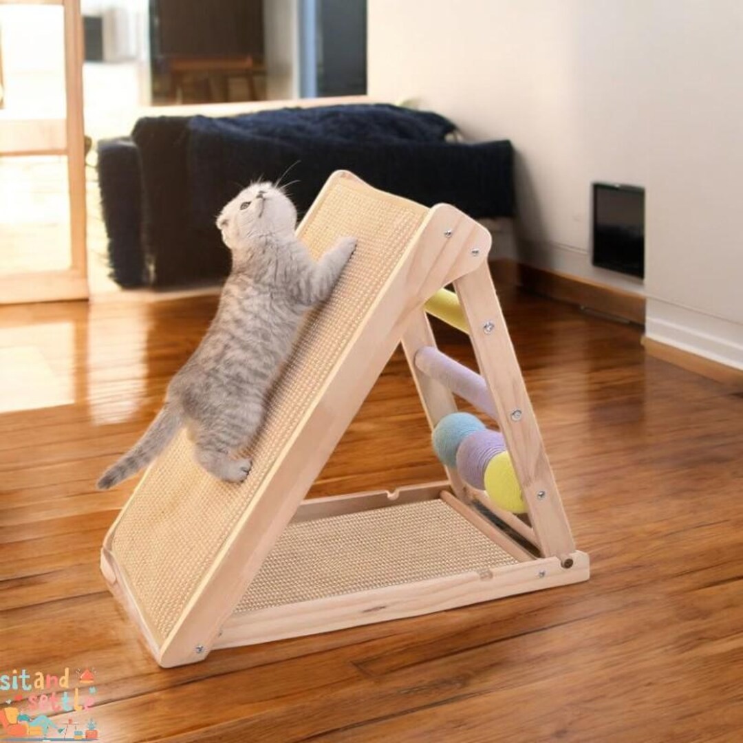 Cat Scratching Post & Climbing Frame – Solid Wood, Sisal Rope ...