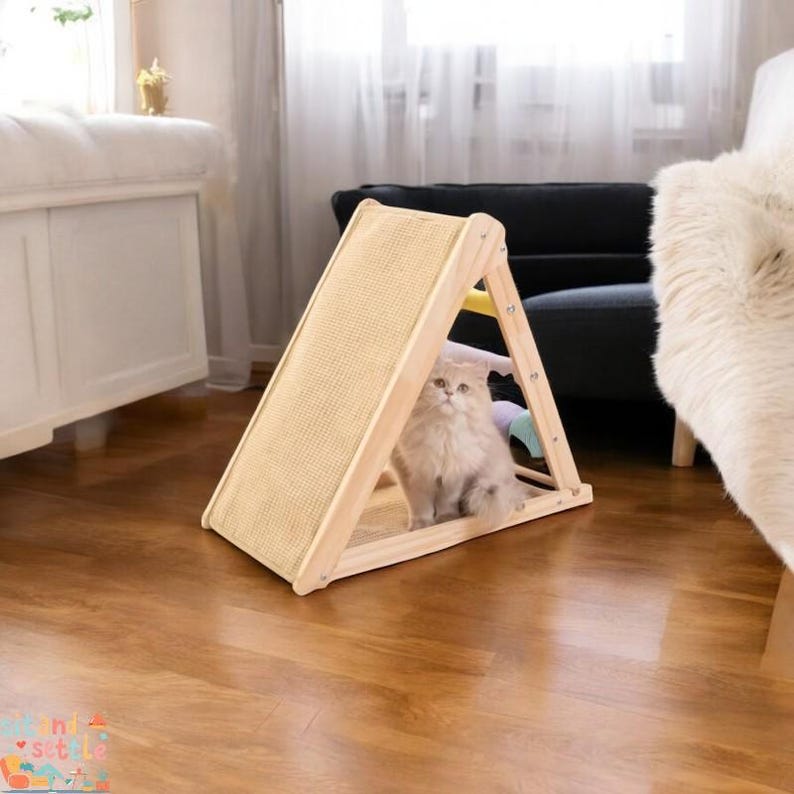 Cat Scratching Post & Climbing Frame – Solid Wood, Sisal Rope ...