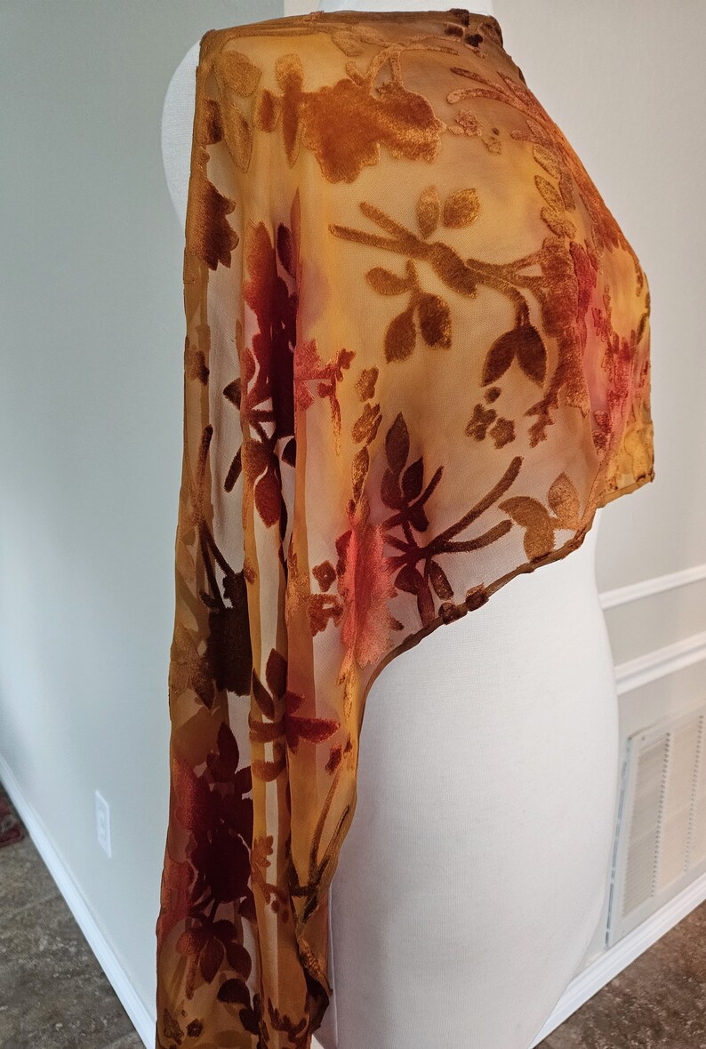 SILK Chiffon Burnout Velvet Scarf, Hand Painted, Bouquet, Fringed Scarf ...
