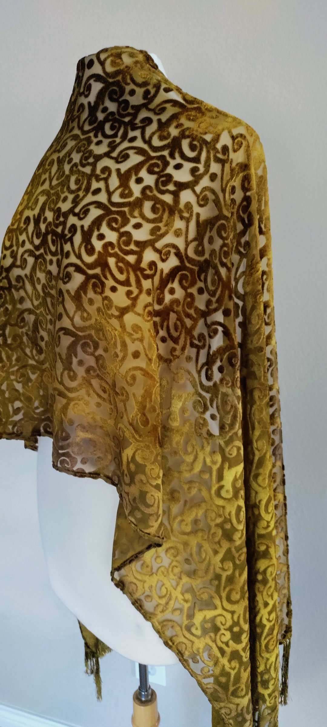 SILK Chiffon Burnout Velvet Scarf, Hand Painted, Velvet Shawl, Silk ...