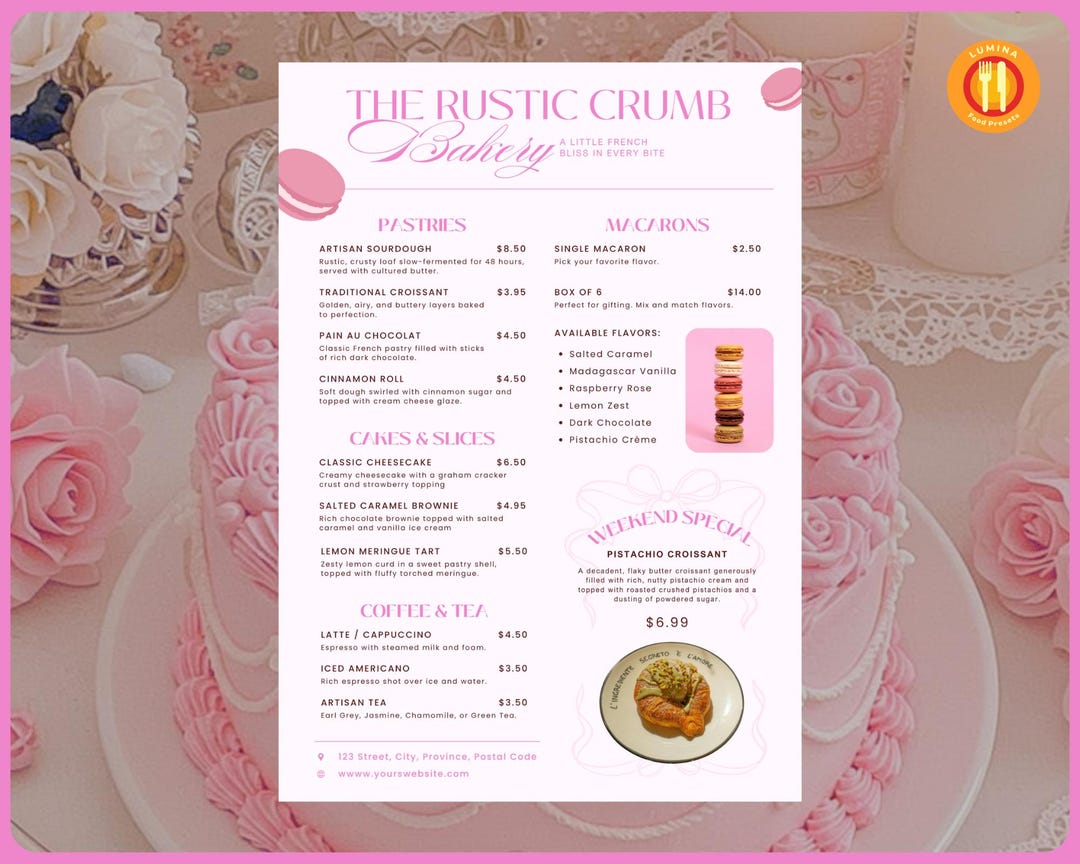 Pink Bakery Menu Template, Cake Price List, Macaron Shop Flyer ...