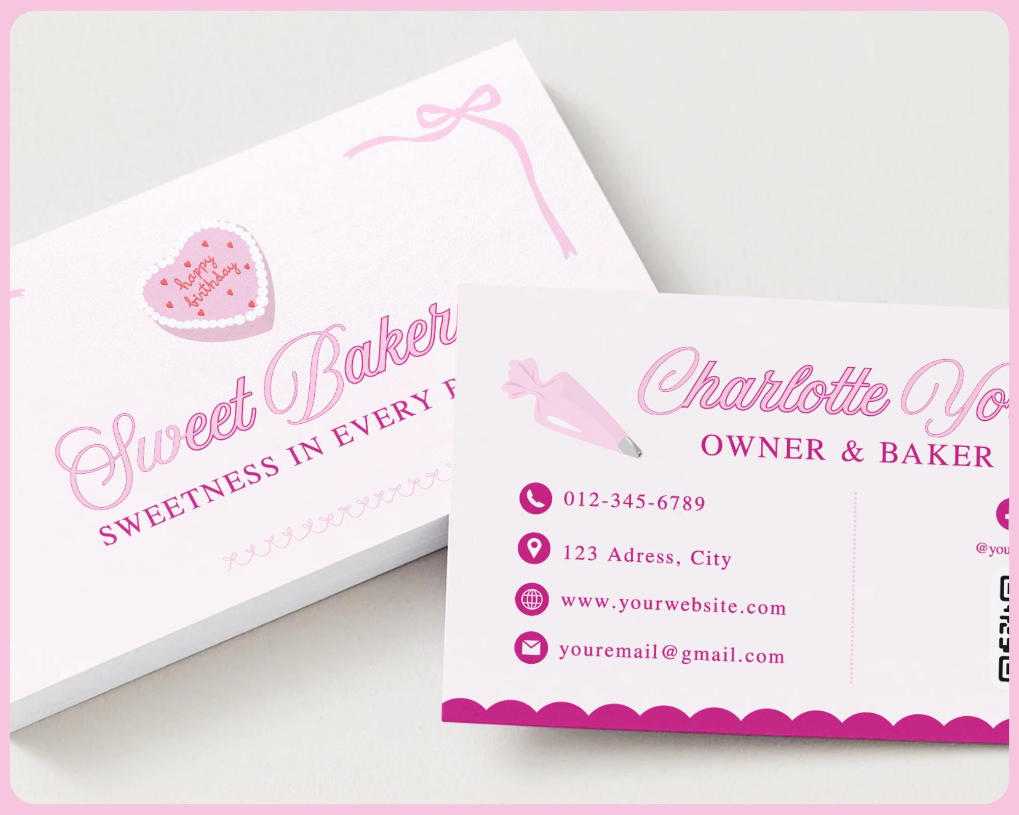 Pink Bakery Business Card, Cupcake Name Card, Cake Decorator Marketing ...