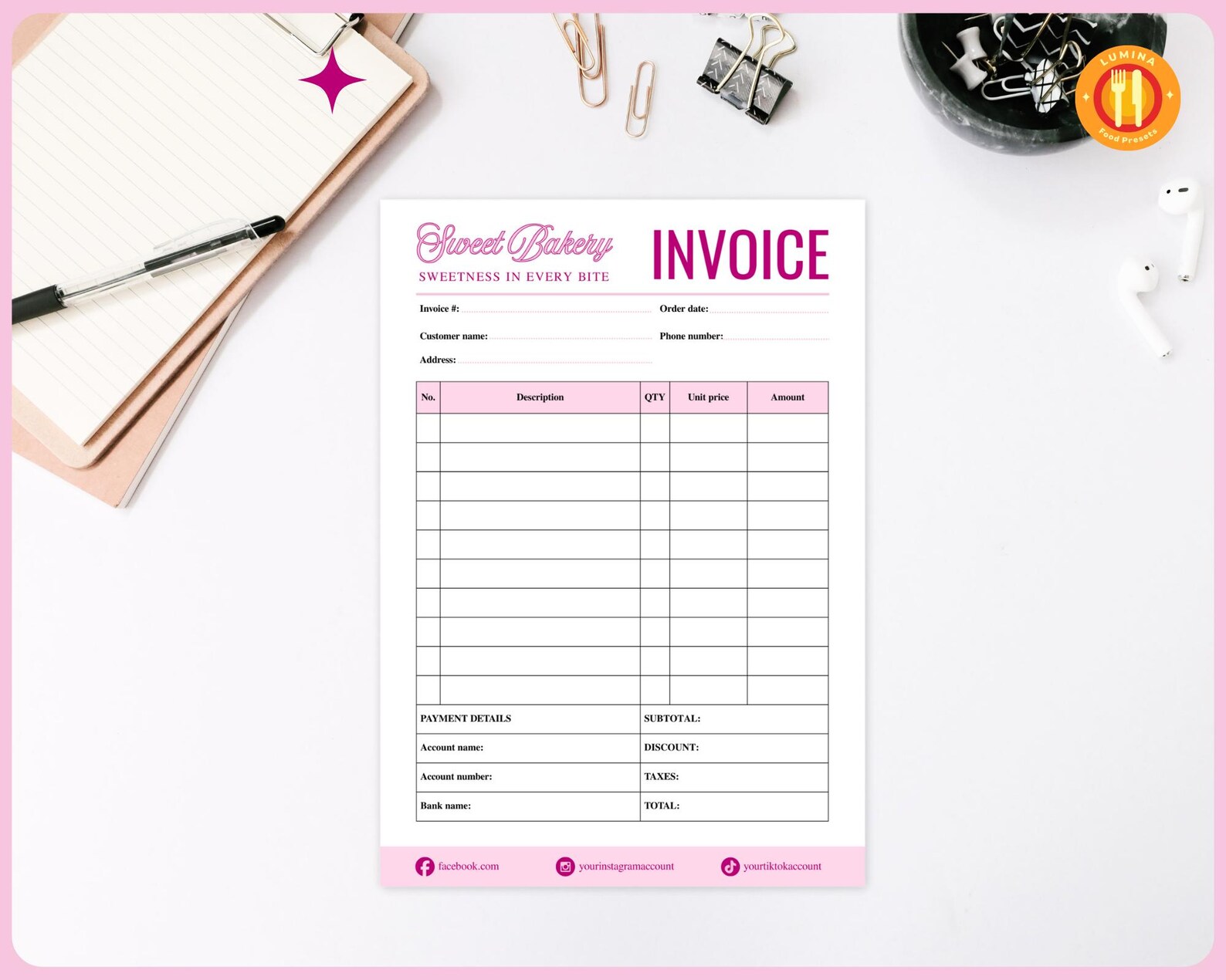 Bakery Invoice Template Canva, Pink Cake Order Form, Small Business ...