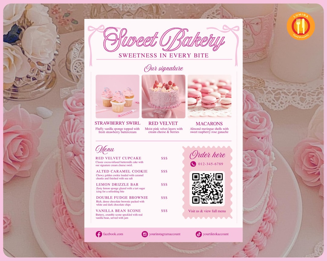 Editable Marketing Bakery Flyer, Pink Cake Menu Template, Cupcake Price ...