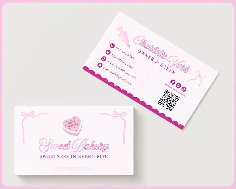 Pink Bakery Business Card, Cupcake Name Card, Cake Decorator Marketing ...