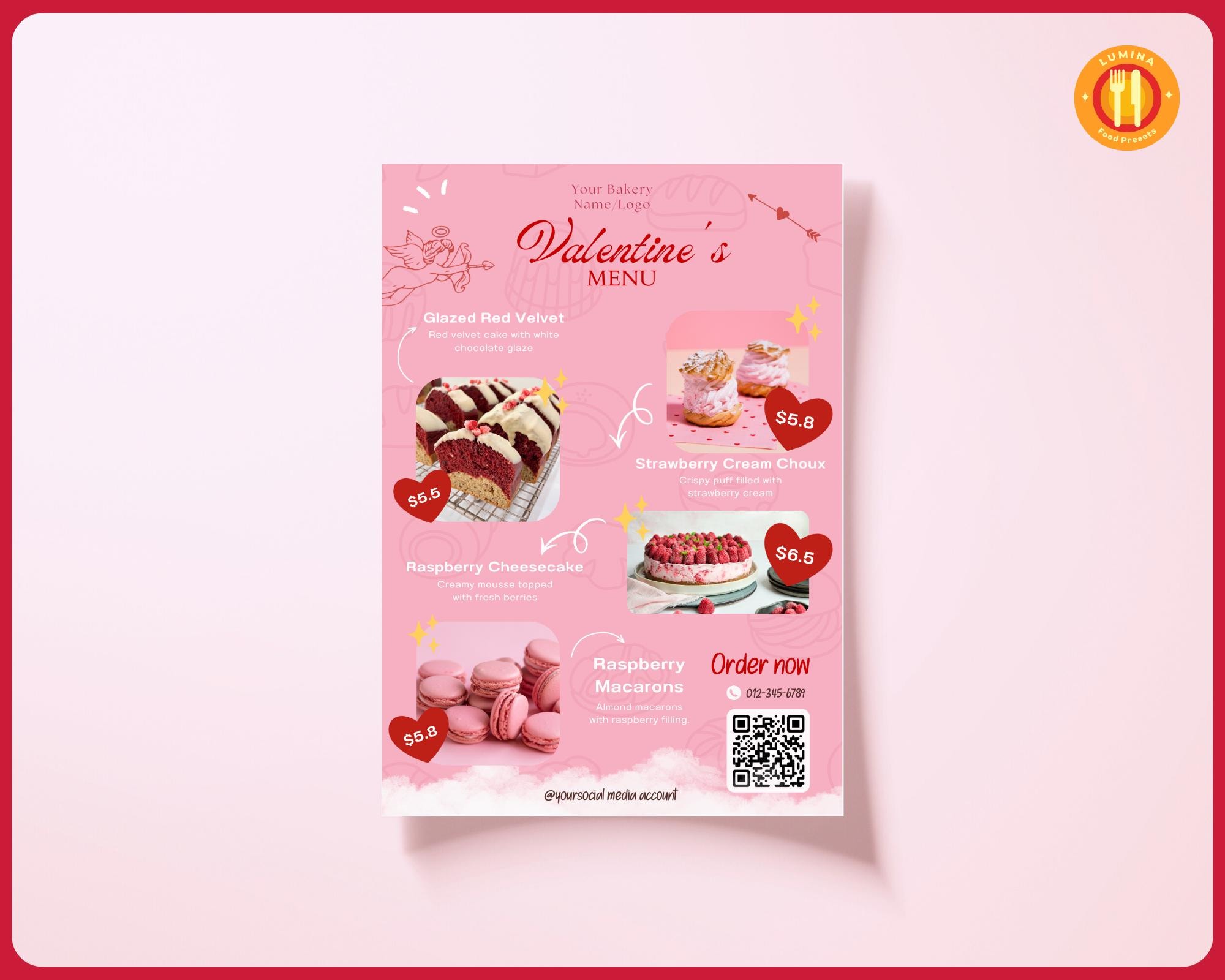 Valentine's Day Bakery Menu Template, Pink Pastry Flyer, Cute Cake ...