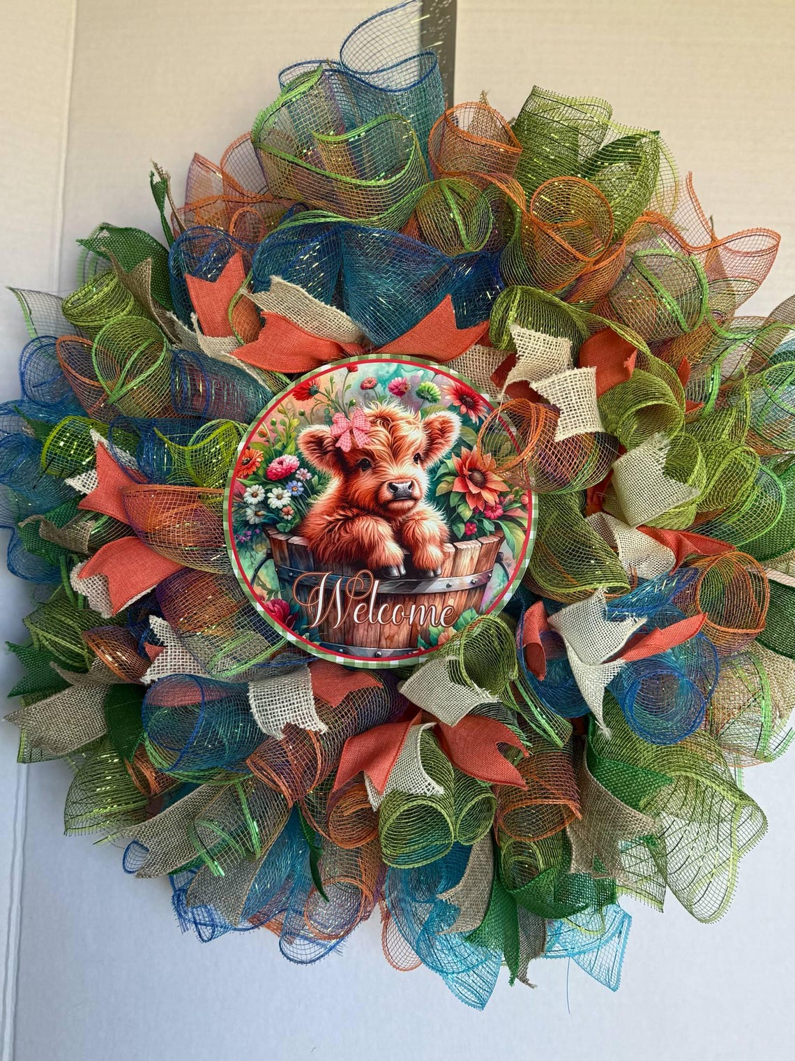 Charming Highlander Welcome Wreath-rustic 22" Decor in Green, Orange ...