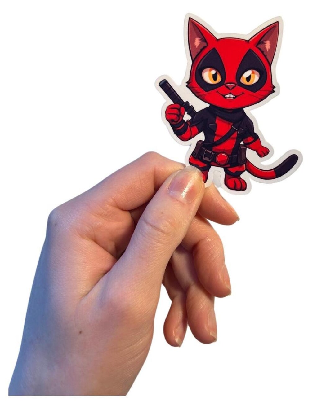 Deadpool Cat Sticker, Funny Cat in Red and Black Suit, Superhero Cat ...