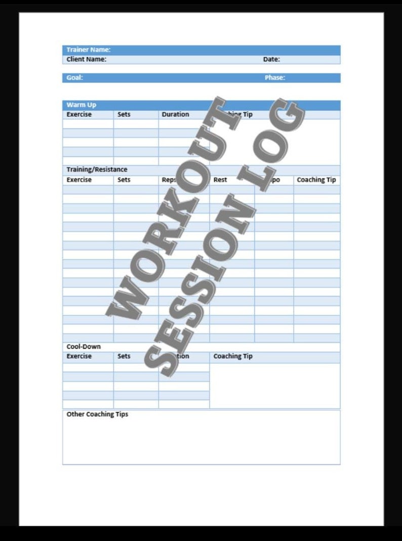 Client Workout Log Template - Etsy