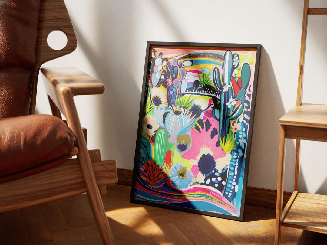 Bold Cactus Abstract Electric Pastels Desert Blooms Trendy Artwork ...