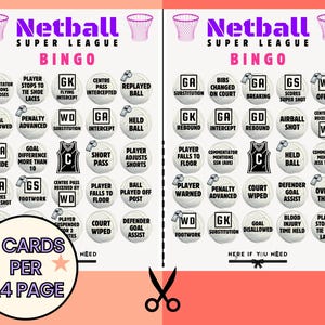Printable UK Netball Super League Bingo Cards | Netball Bingo Game ...