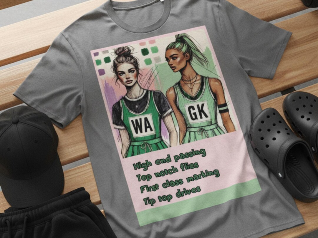 Netball Team T-shirt: Fashion Graphic, Heather Grey, Organic Cotton - Etsy