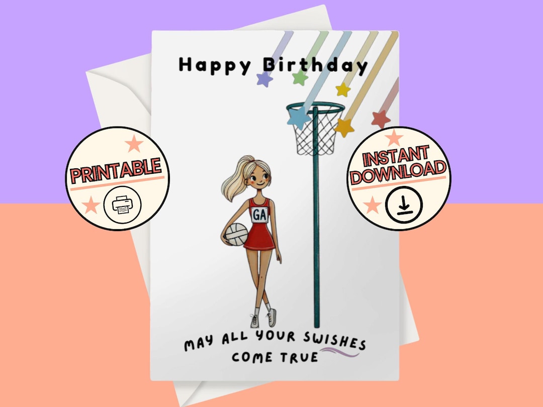 Netball Lover Birthday Card: Printable PDF - Etsy