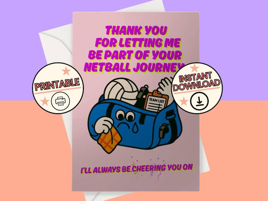 Printable Netball Coach Leaving Card for Team | Netball Coach Goodbye ...