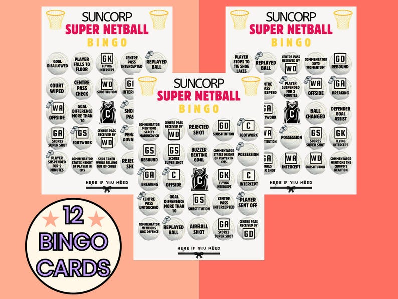 Printable SSN Netball Bingo Cards | Super Netball Bingo Game | Netball ...