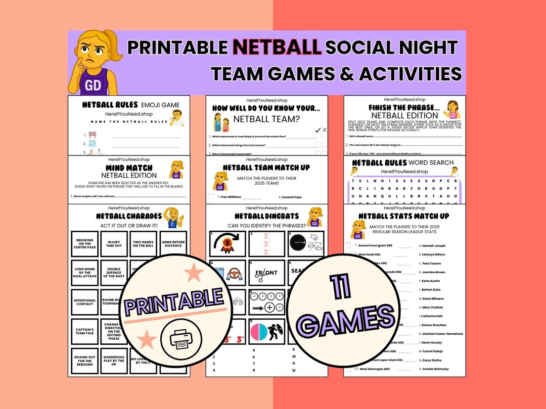 Netball Games Quiz Bundle, Team Social Night Activities for Adults ...