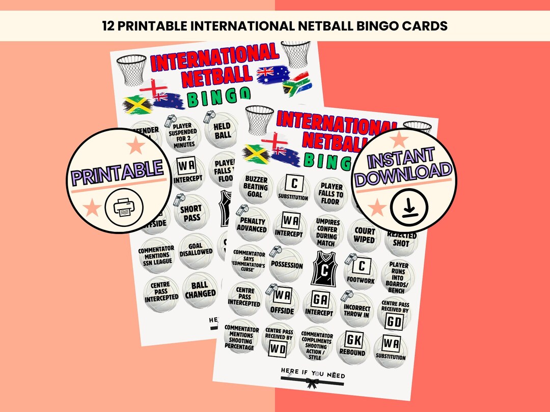 Printable International Netball Bingo Cards | Netball Bingo Game ...