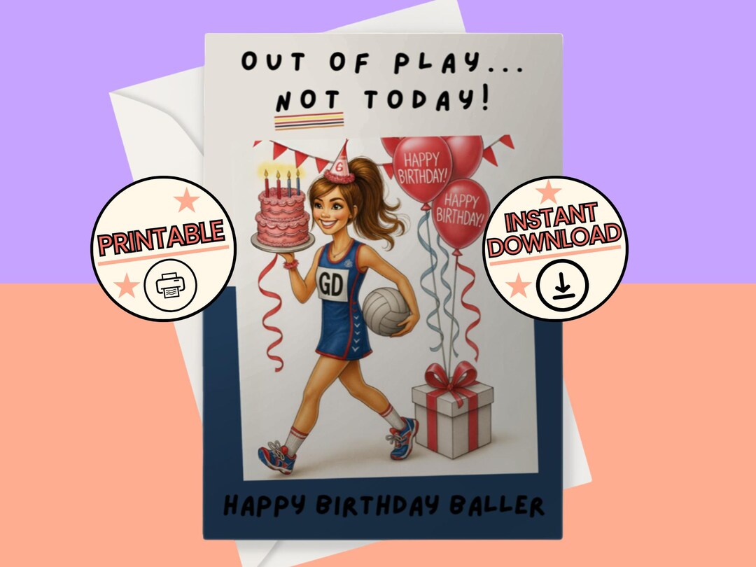 Funny Netball Birthday Card for Goal Defender: Printable PDF - Etsy