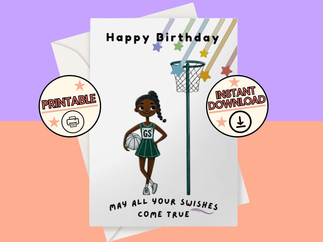 Netball Player Birthday Card Netball Team Greeting Card Gifts for ...
