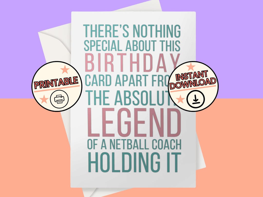 Funny Netball Coach Birthday Card: Printable PDF - Etsy