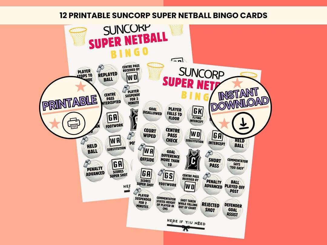 Printable SSN Netball Bingo Cards | Super Netball Bingo Game | Netball ...
