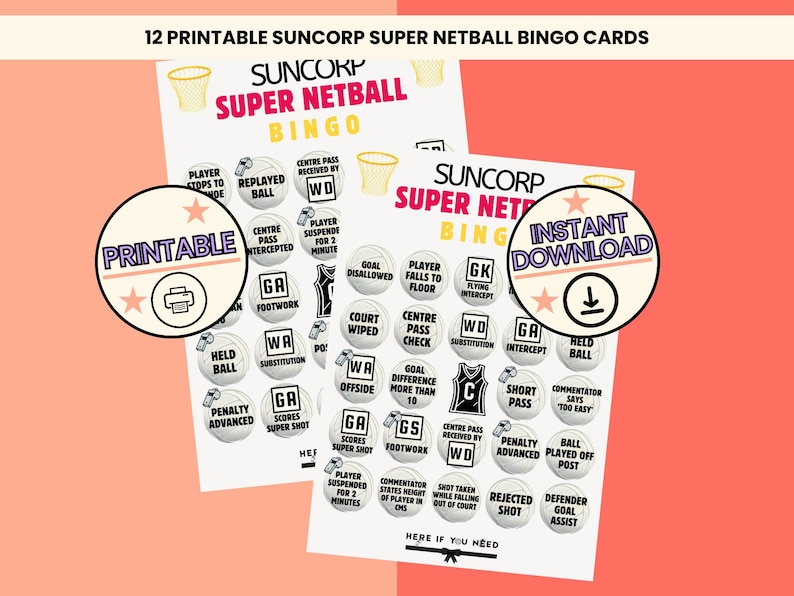 Printable SSN Netball Bingo Cards | Super Netball Bingo Game | Netball ...