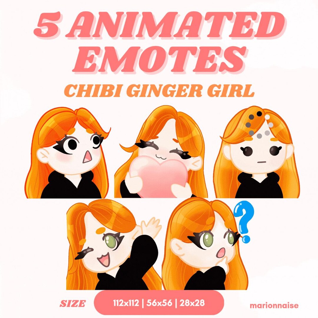 Ginger Chibi Girl Emotes Bundle – 5 Animated Twitch & Discord Emotes ...
