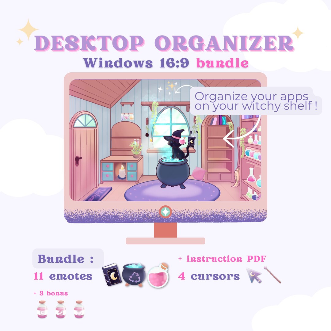 Witchy Desktop Organizer Bundle Windows 16:9 Wallpaper | Black Cat ...