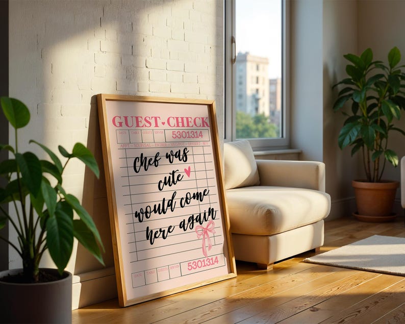 Printable Coquette Guest Check Wall Art Chef Was Cute Would Eat Here ...