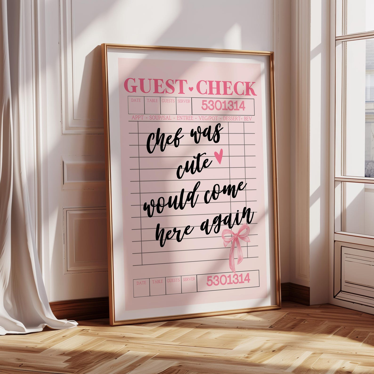 Printable Coquette Guest Check Wall Art Chef Was Cute Would Eat Here ...