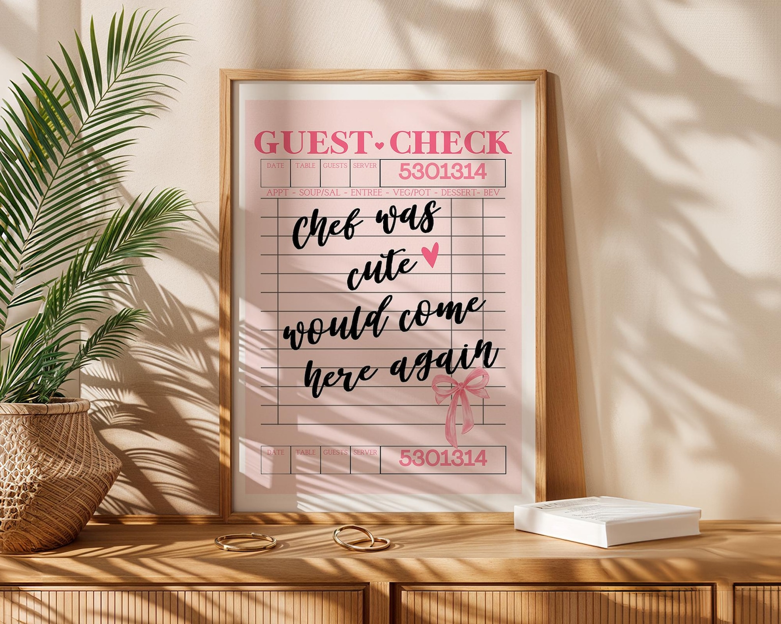 Printable Coquette Guest Check Wall Art Chef Was Cute Would Eat Here ...