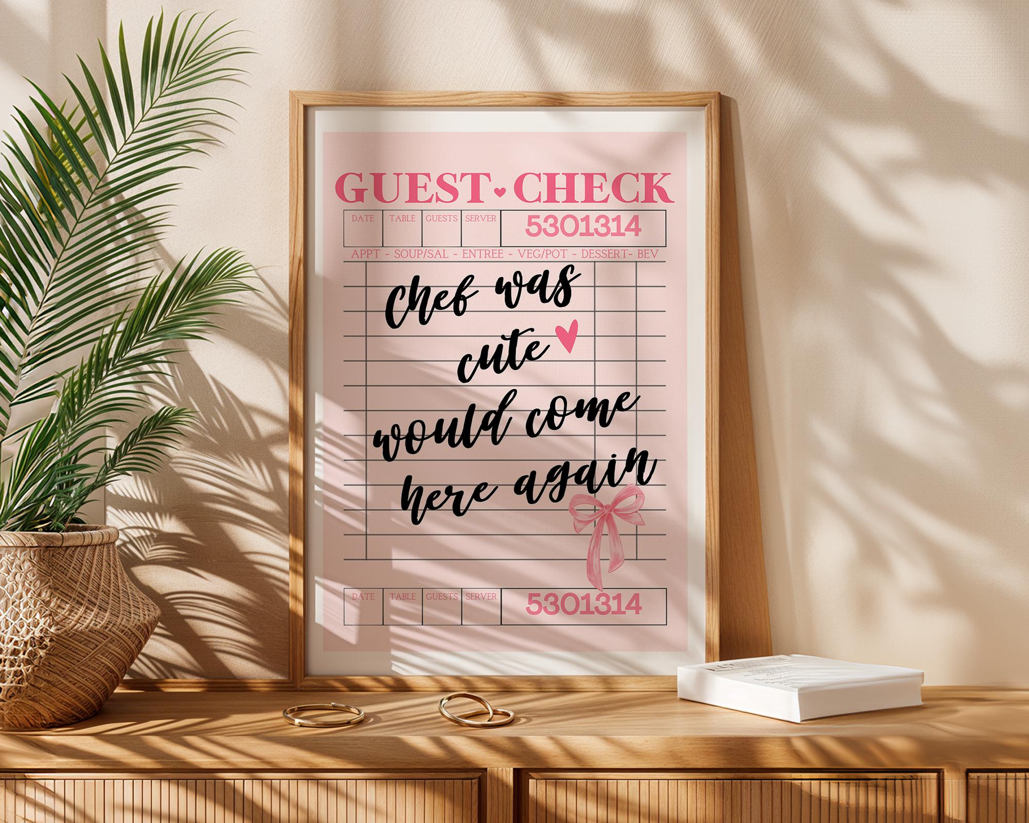 Printable Coquette Guest Check Wall Art Chef Was Cute Would Eat Here ...