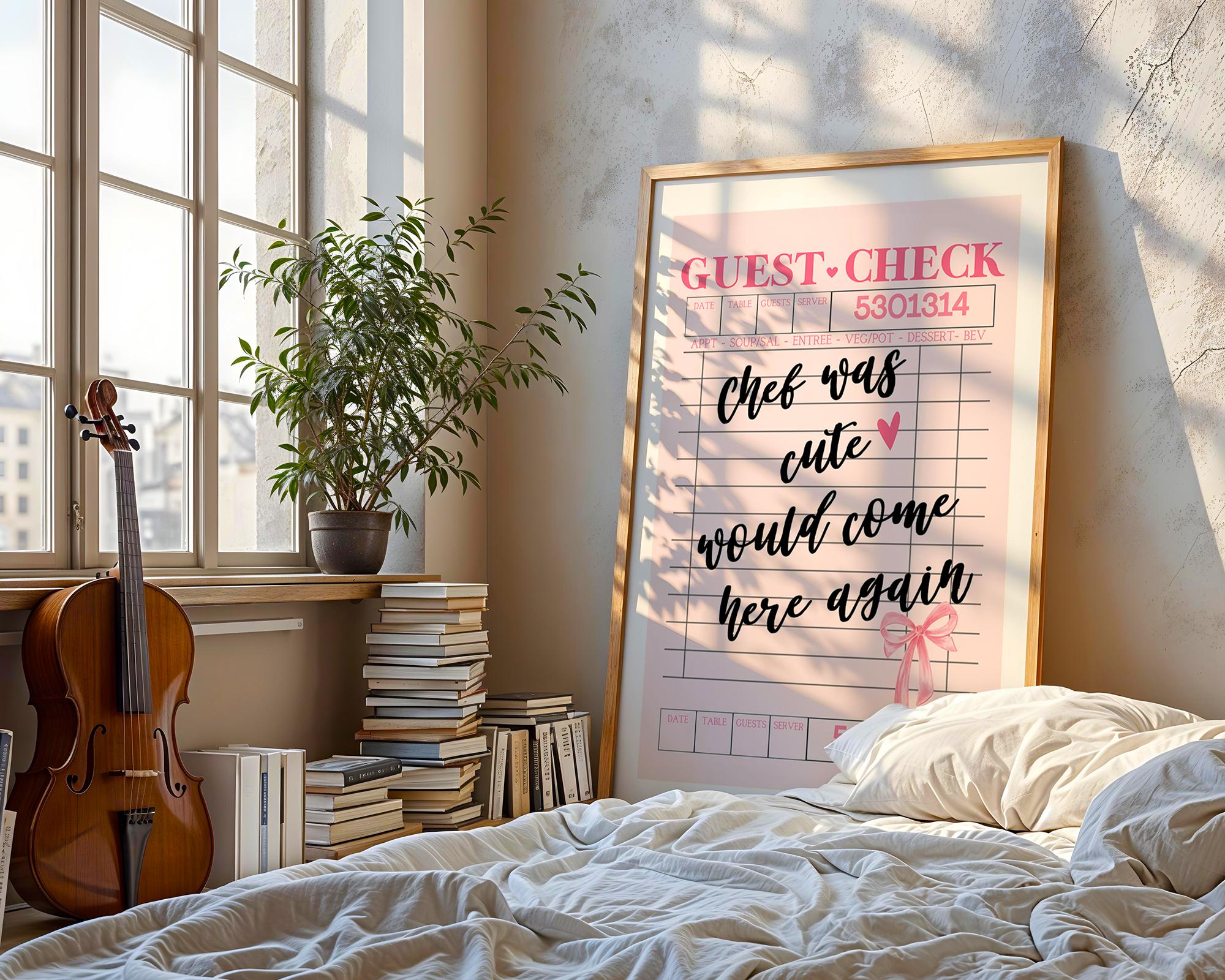 Printable Coquette Guest Check Wall Art Chef Was Cute Would Eat Here ...