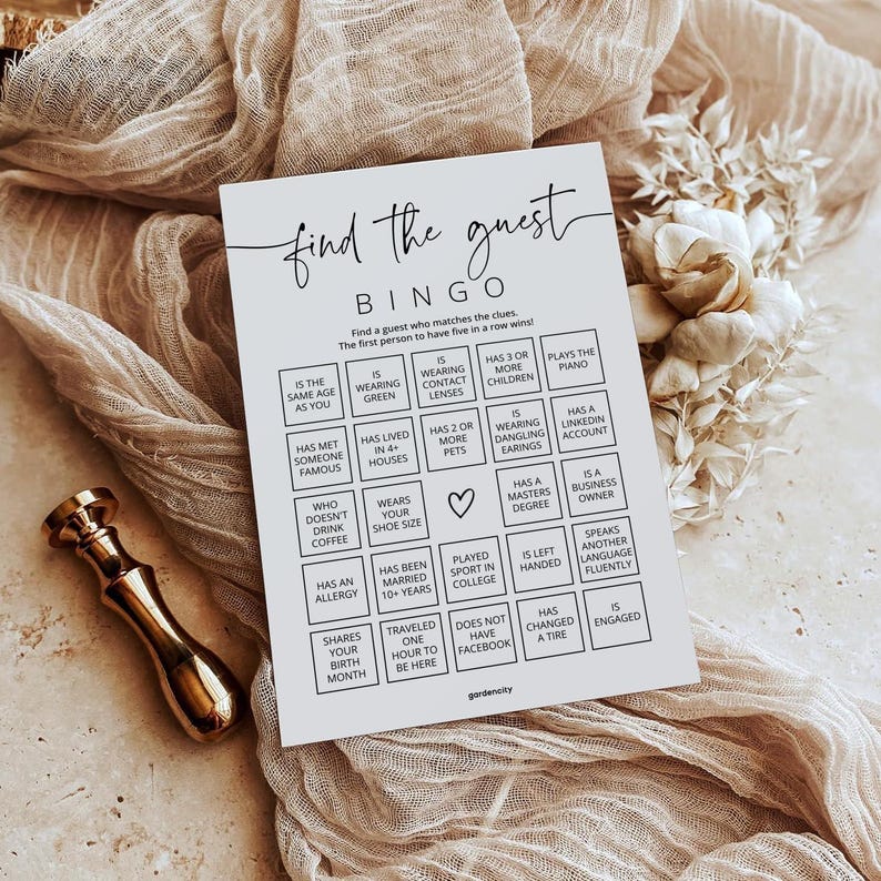 Find a Guest Bingo Game Printable | Fun Icebreaker Party Card | Digital ...