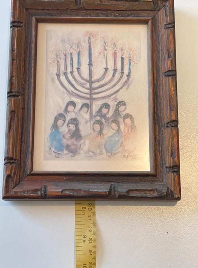 Vintage Children and Menorah Degrazia Framed Art "hanukah," Judaica ...