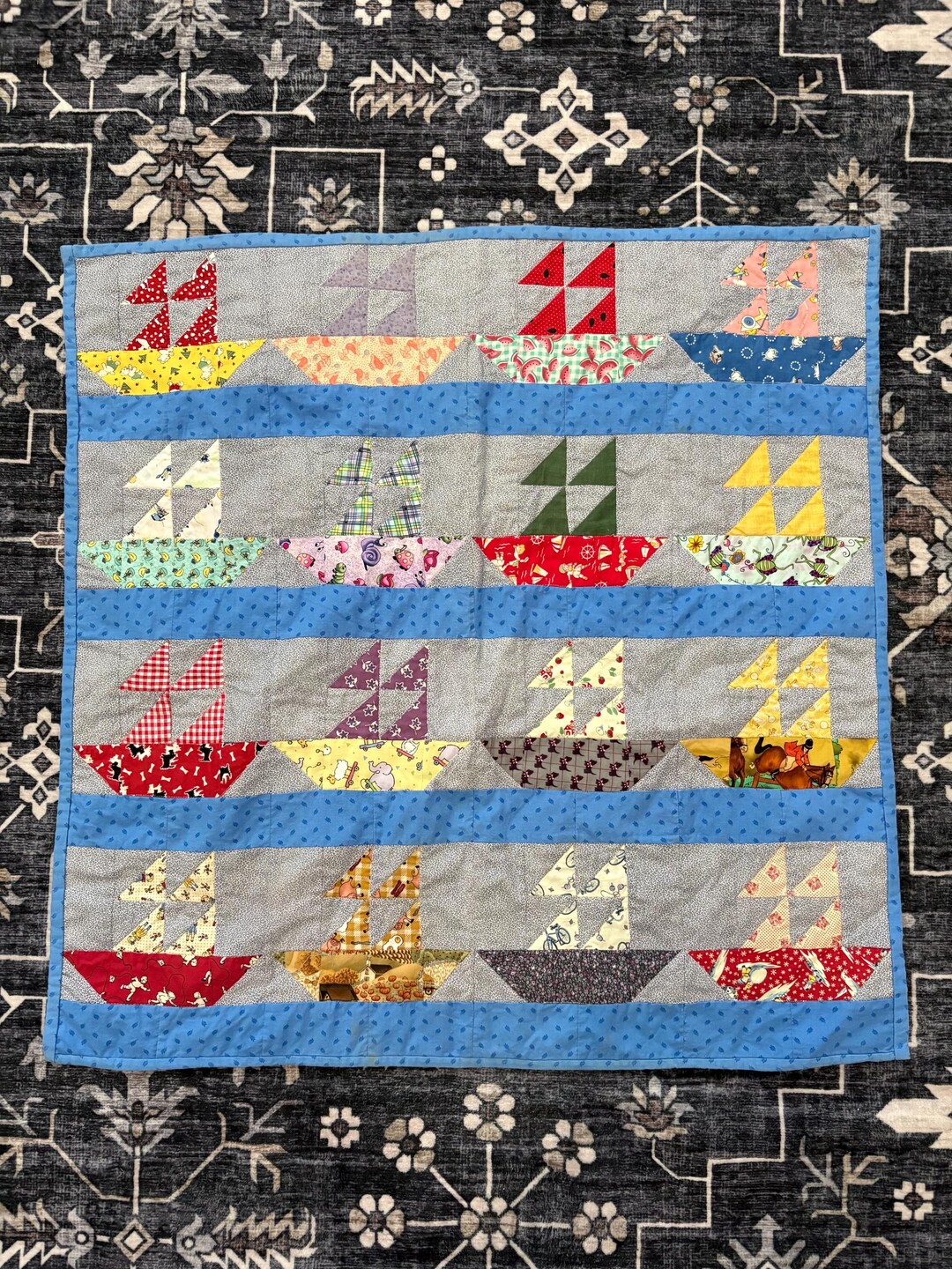 Handmade Sailboat Baby Quilt, Patchwork Nautical Nursery Decor - Etsy