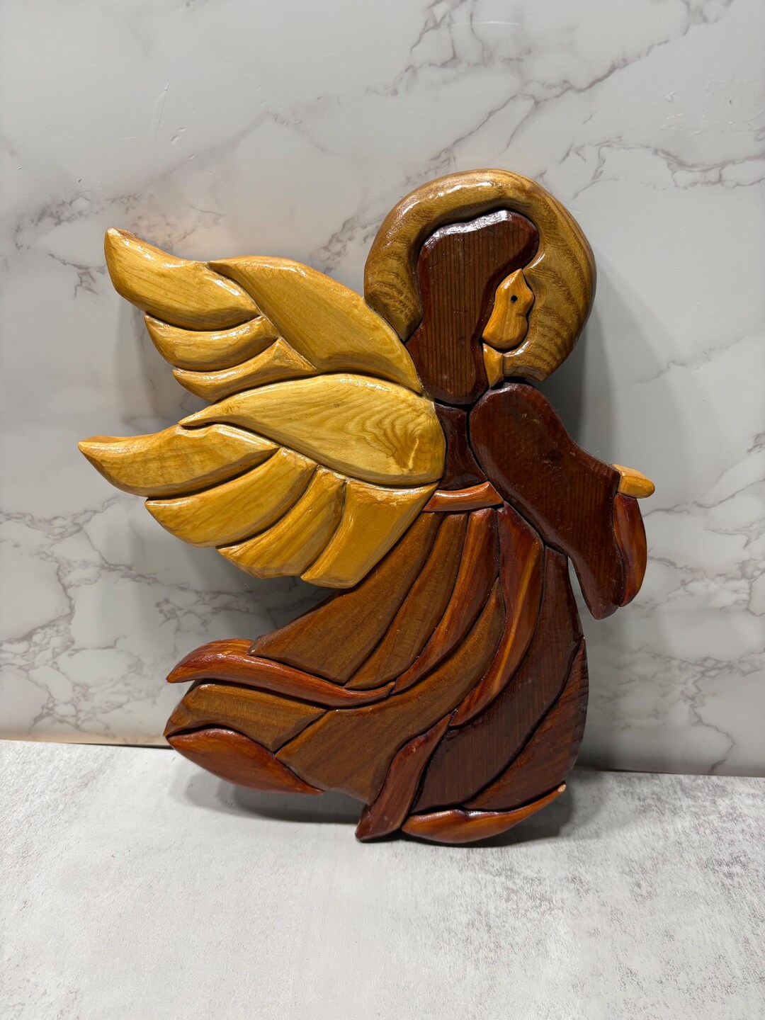 Wooden Angel Intarsia 3D - Hand Made Using Scroll Saw, Wood and ...