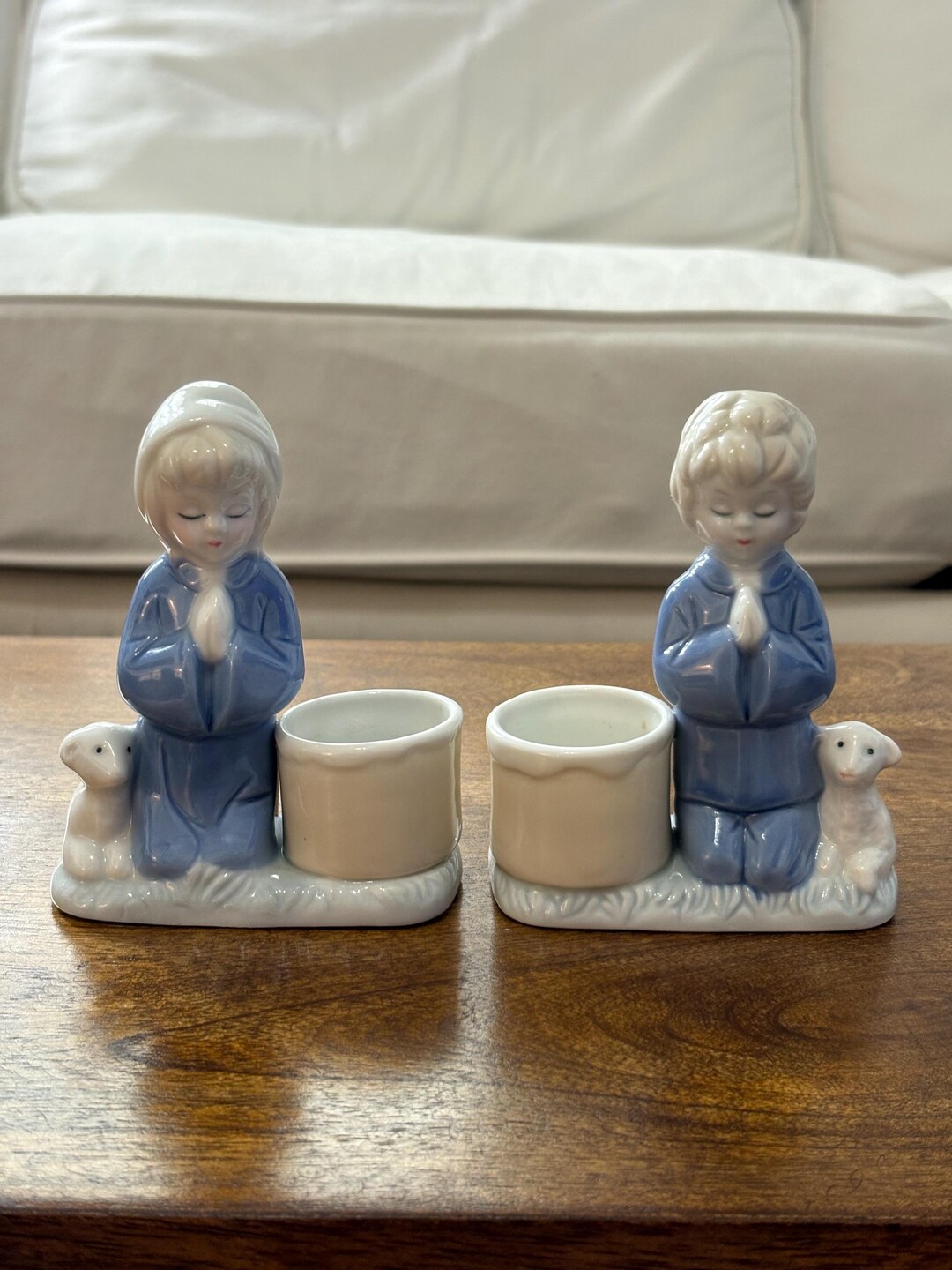 Vintage Porcelain Praying Girl Figurine With Lamb Candle Holder - Etsy