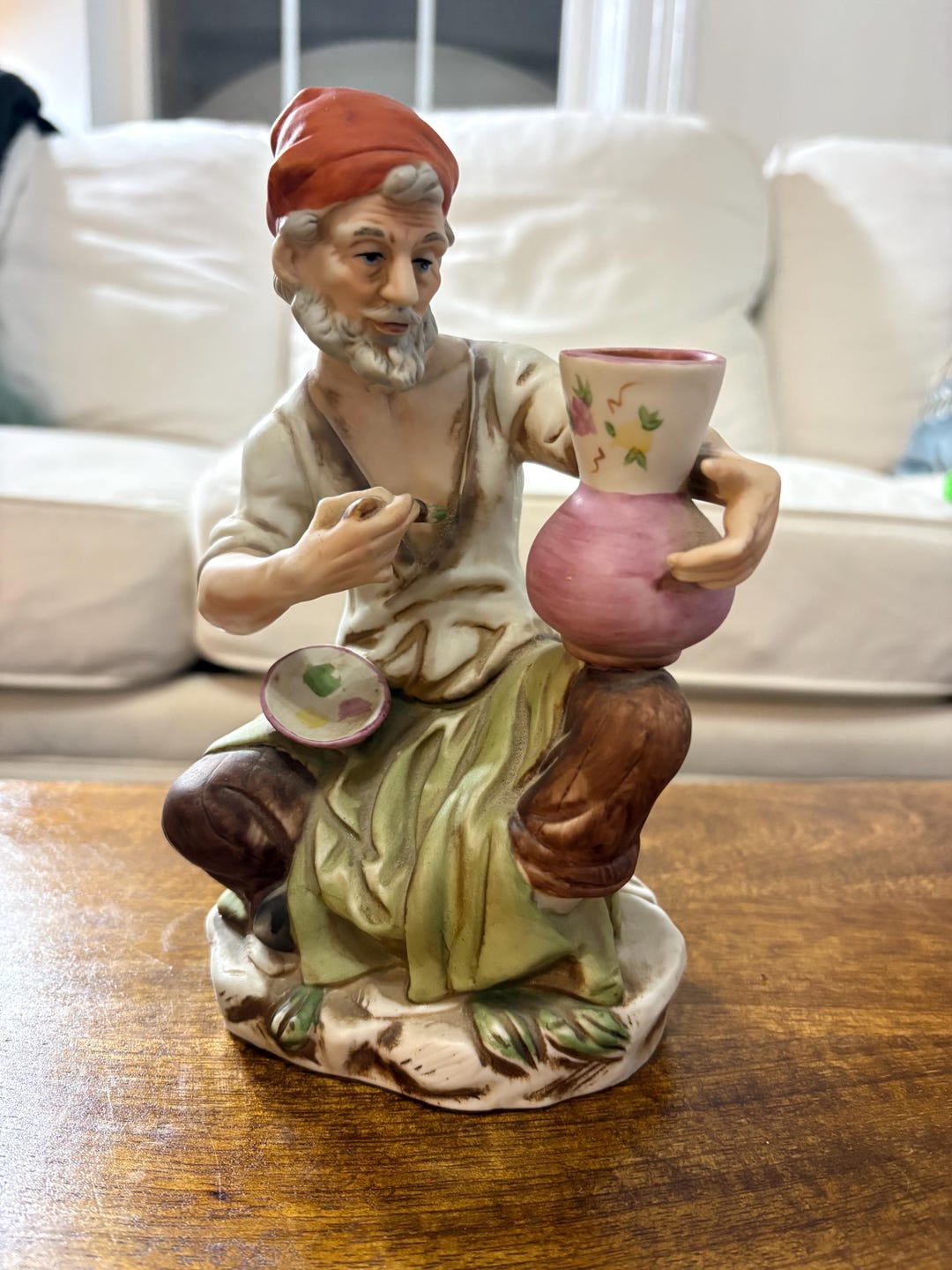 Vintage Ceramic Figurine Depicting an Old Bearded Man Painting a Vase ...