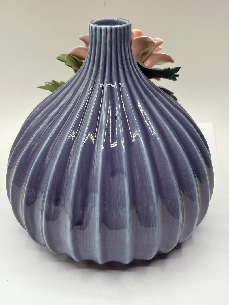 Large Bulbous Purple Porcelain Vase W/ 3D Handmade Attached Porcelain ...