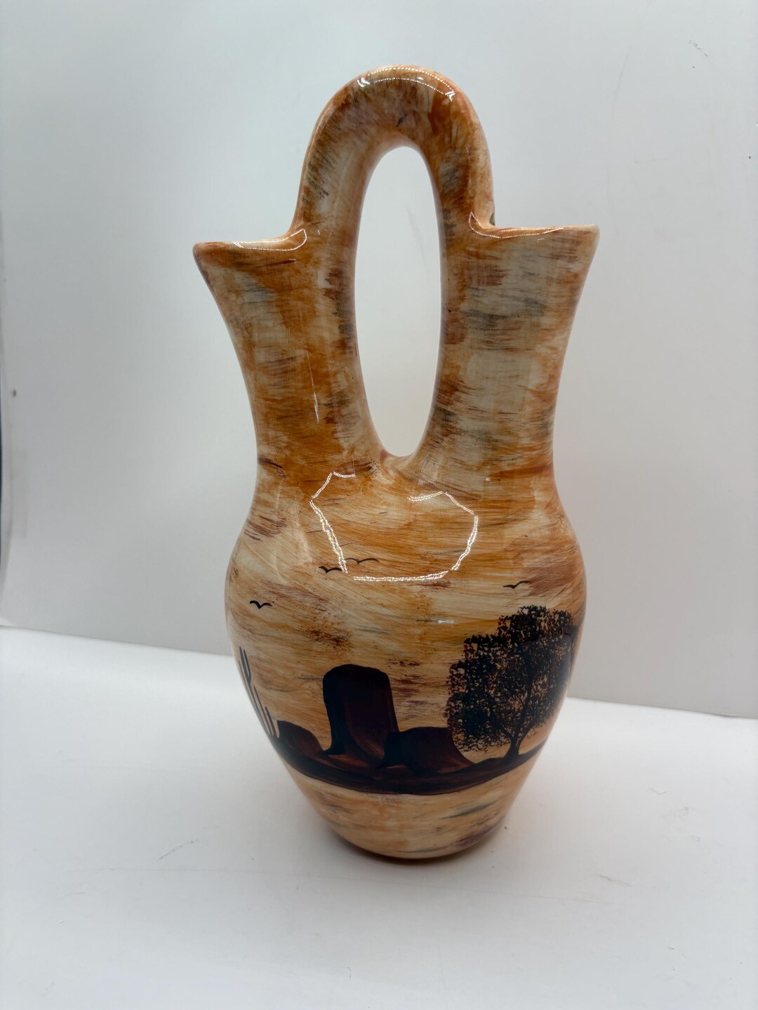Southwestern Pottery Wedding Vase Desert Scene, Signed "thori" Double ...