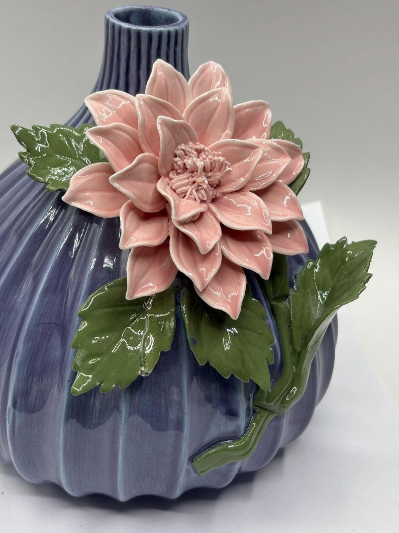Large Bulbous Purple Porcelain Vase W/ 3D Handmade Attached Porcelain ...