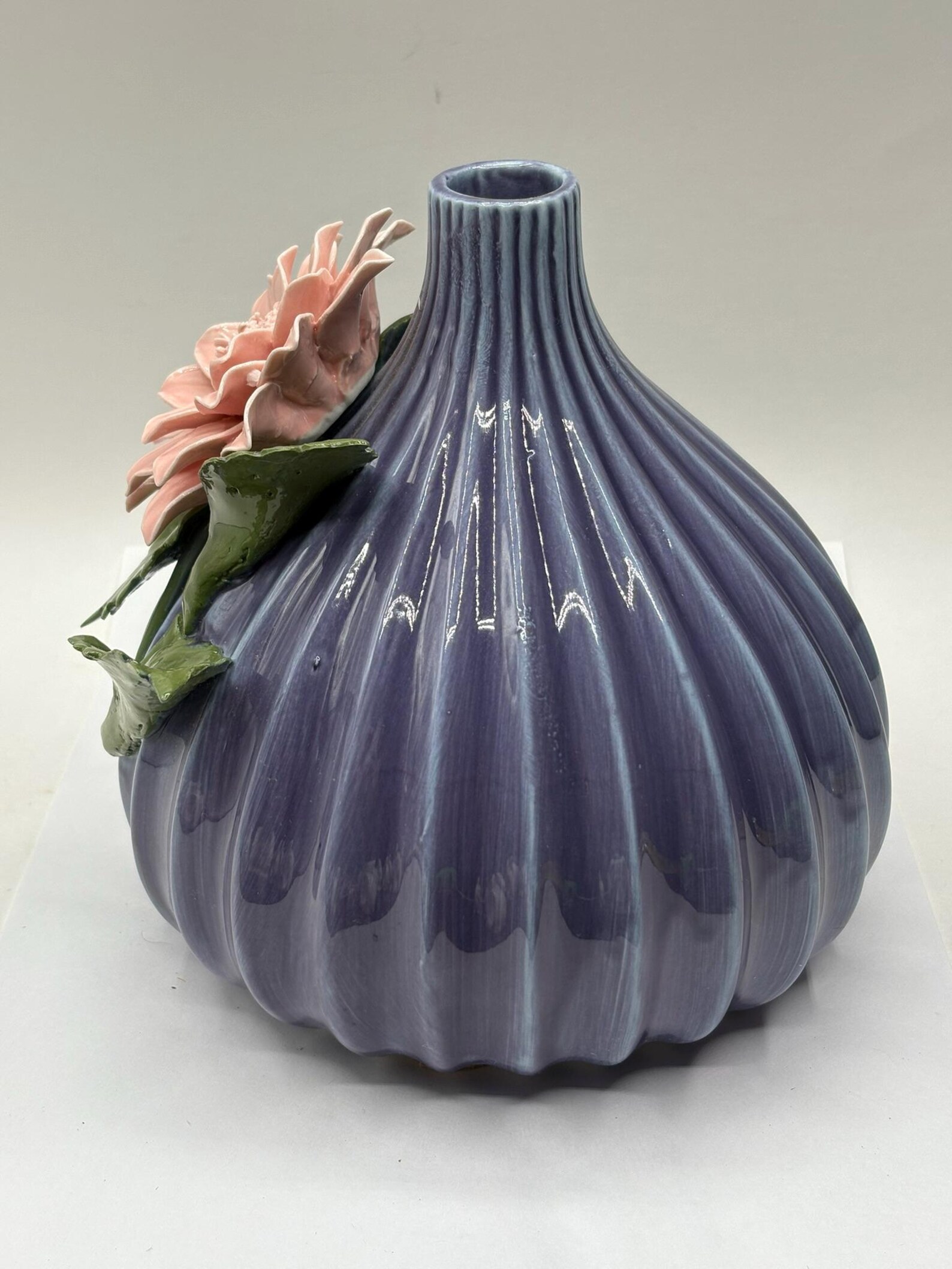 Large Bulbous Purple Porcelain Vase W/ 3D Handmade Attached Porcelain ...