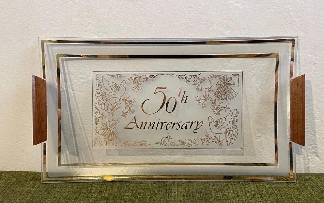 Vintage Lefton 50th Anniversary Concave Glass Serving Tray With 24 Kg ...
