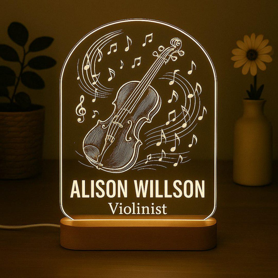 Personalized Violinist Night Light – Engraved LED Violin Lamp, Gift for ...