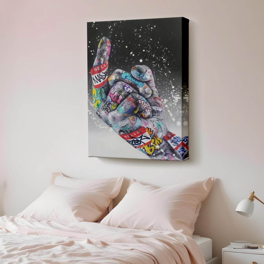 Graffiti Middle Finger Print, Profane Hand Gesture, Hip Hop Canvas ...