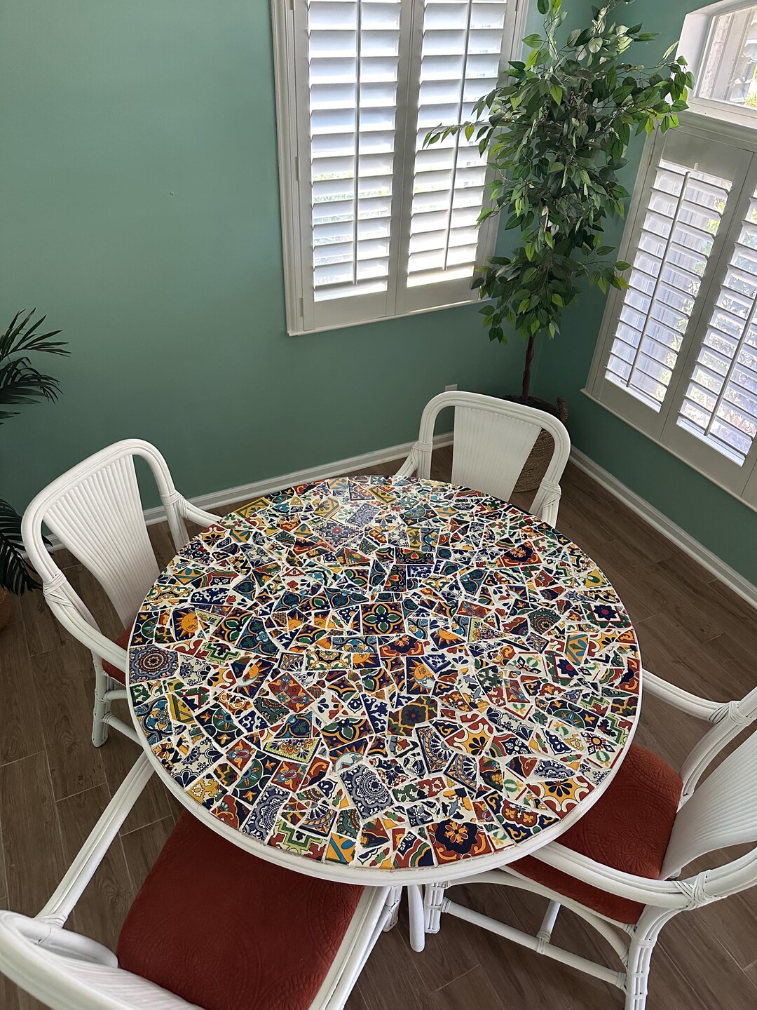 Handcrafted White Wood Table With Mosaic Tile Top 4 Chairs - Etsy