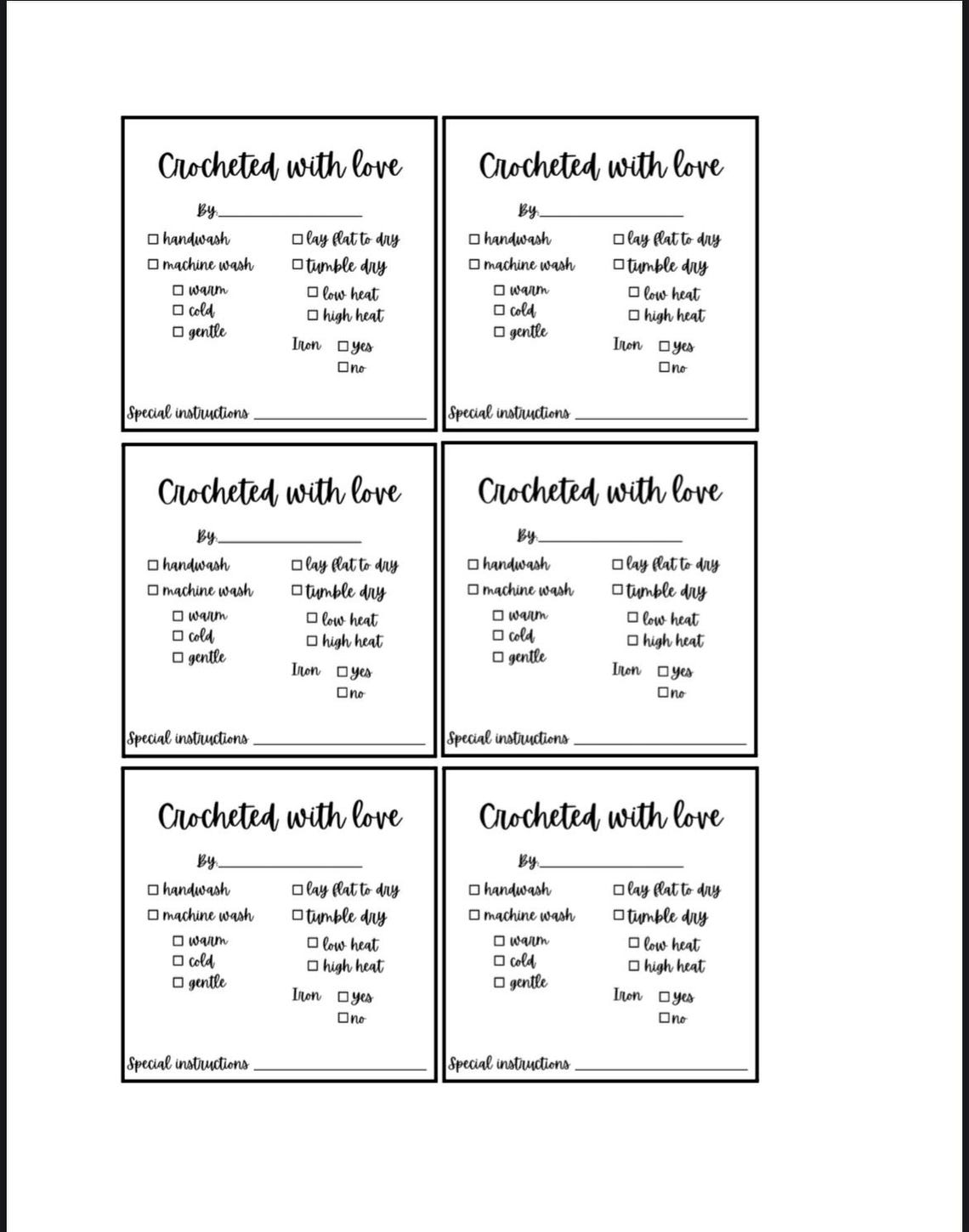 Crochet Care Tags PRINTABLE - Etsy